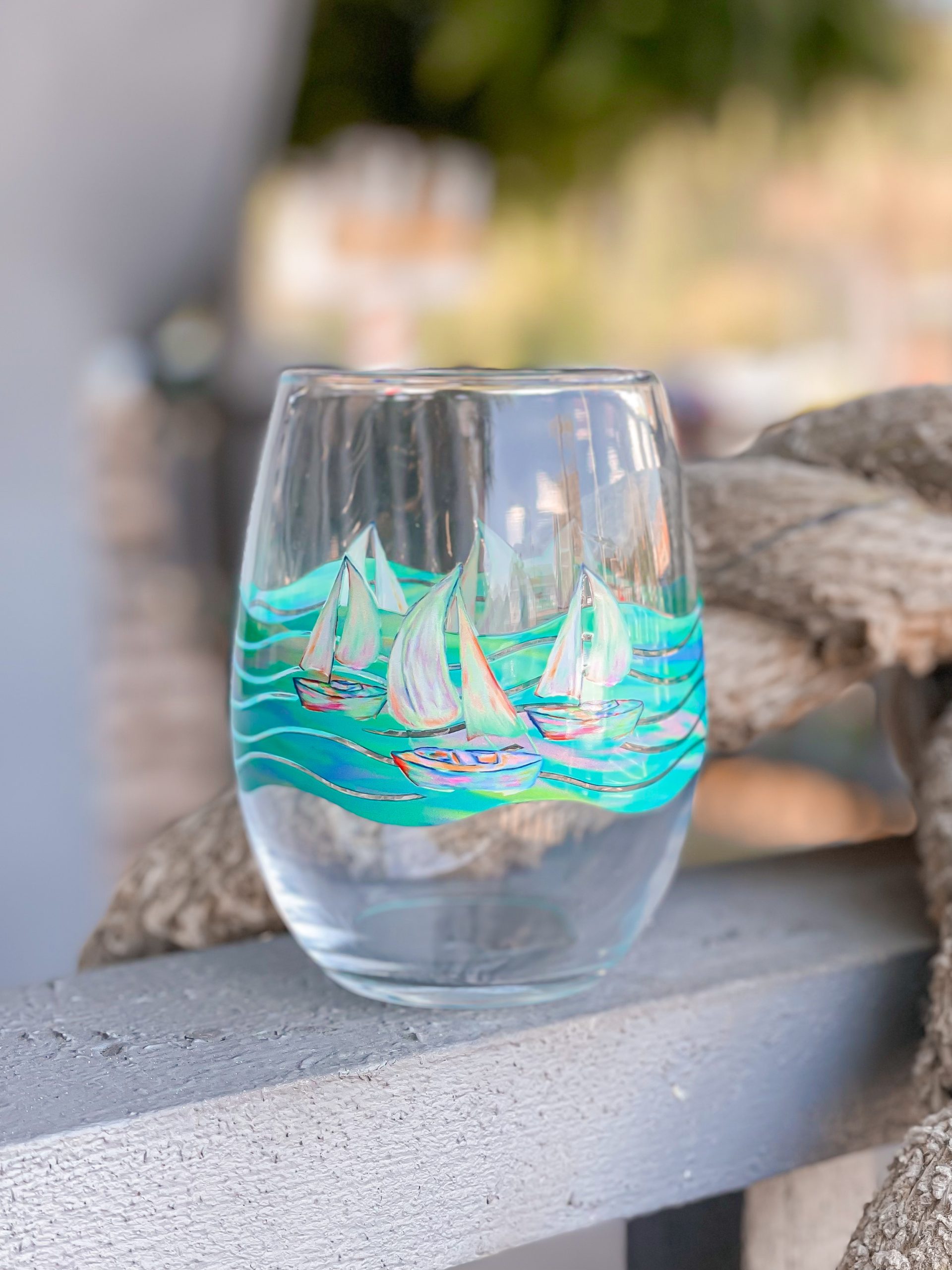 Stemless Glass - Sailboat - Callahan's Of Calabash : Callahan's Of Calabash